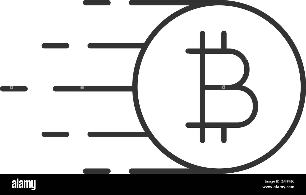 Flying bitcoin linear icon. Thin line illustration. Cryptocurrency ...