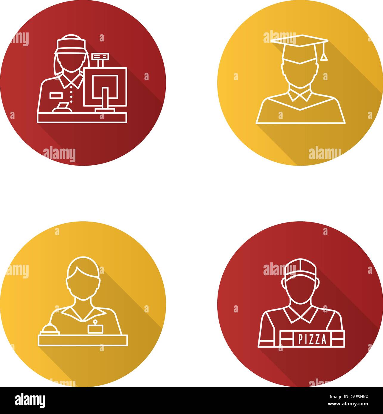 Professions flat linear long shadow icons set. Occupations ...