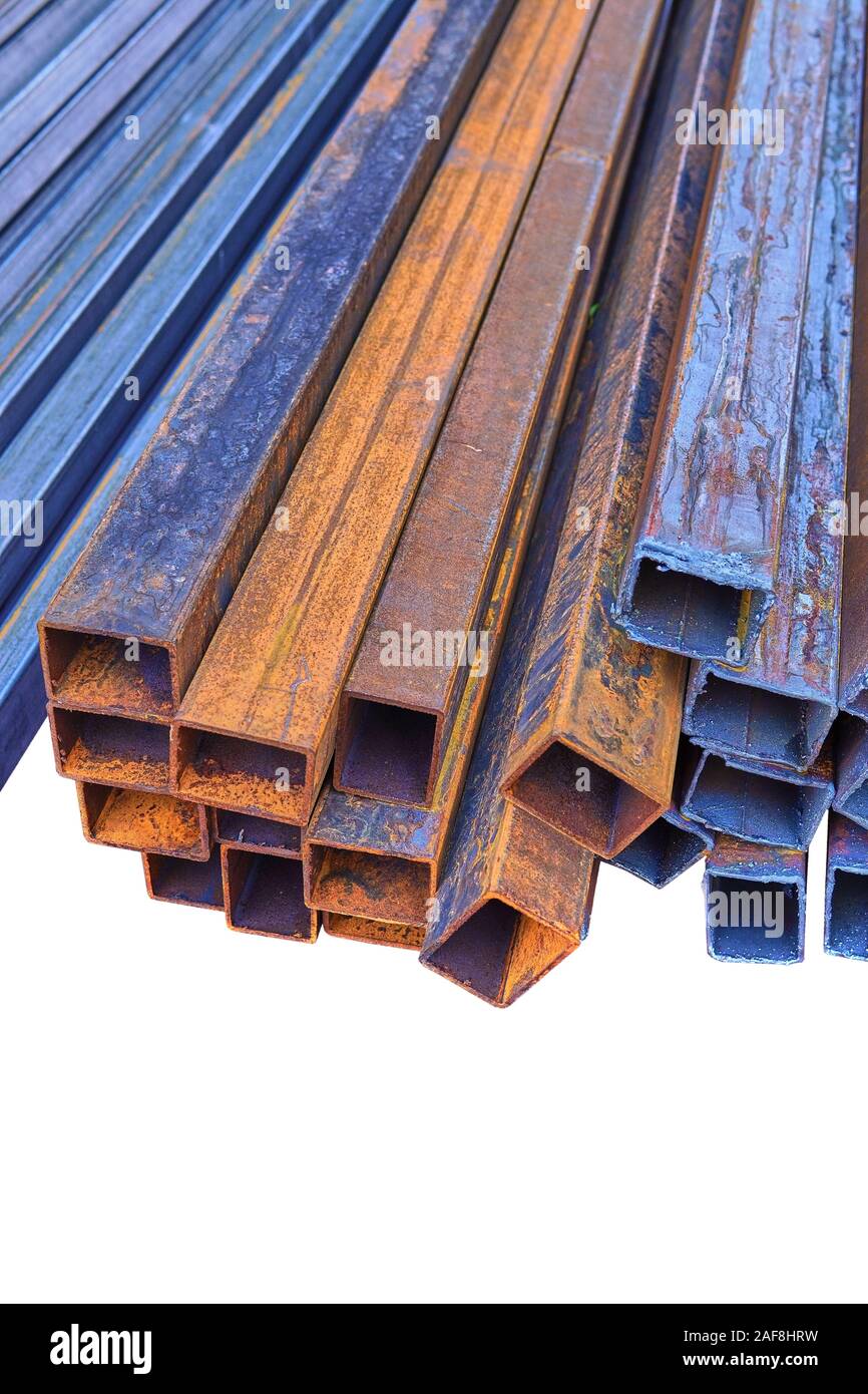 Steel bar for construction.Metal pipe profile isolated on white ...