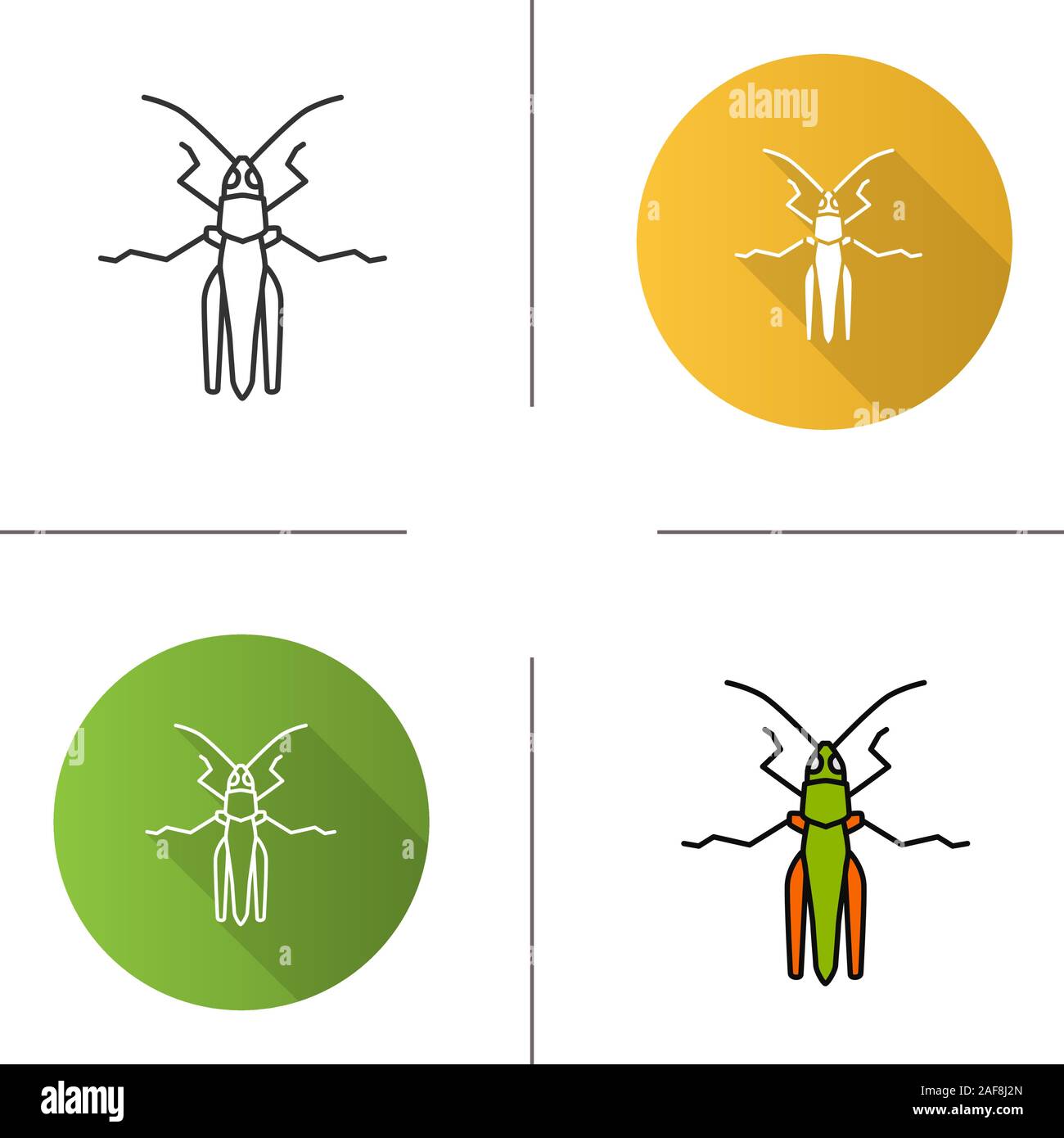 Grasshopper icon. Flat design, linear and color styles. Insect pest ...