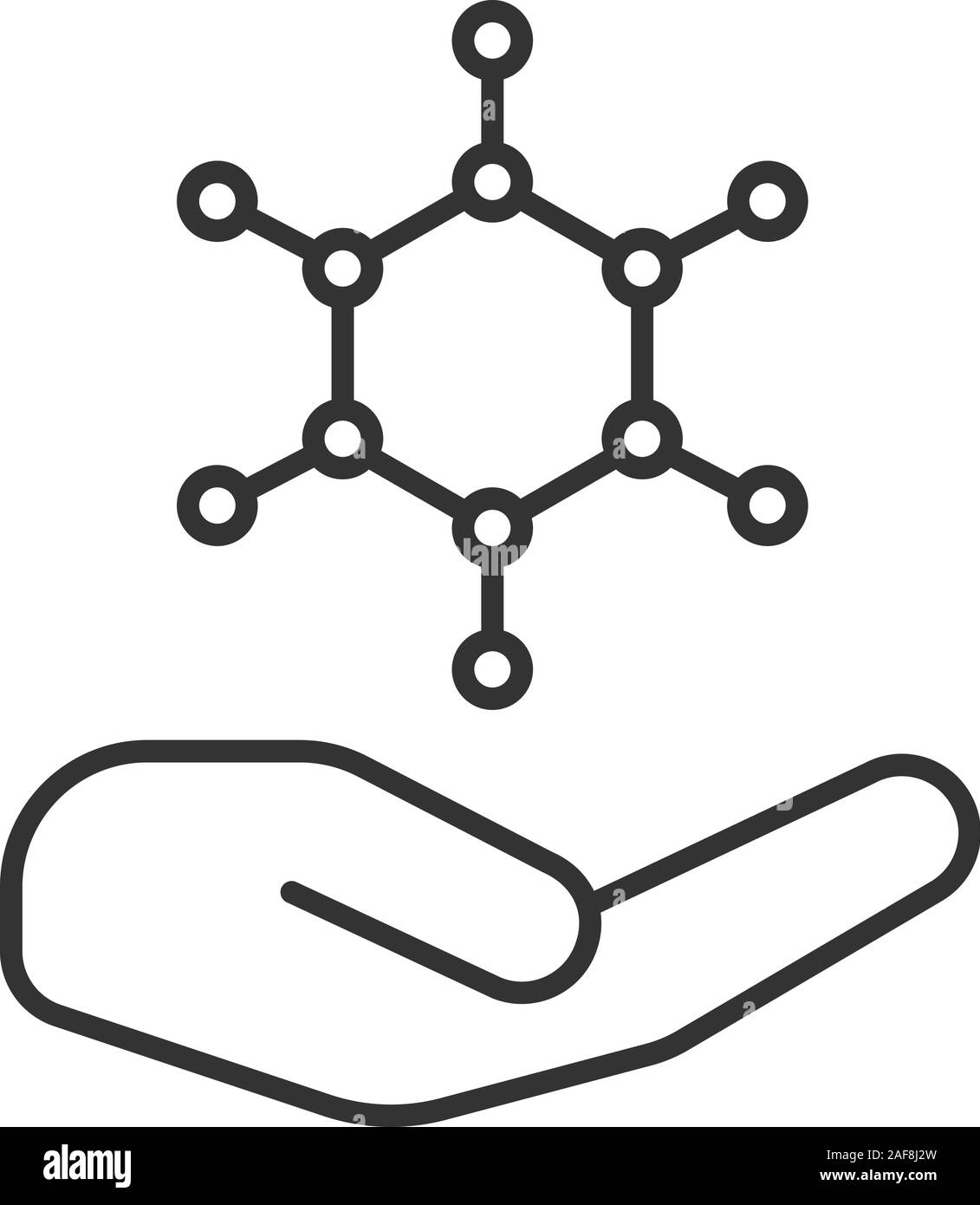 Open hand with molecule linear icon. Chemical engineering. Thin line ...