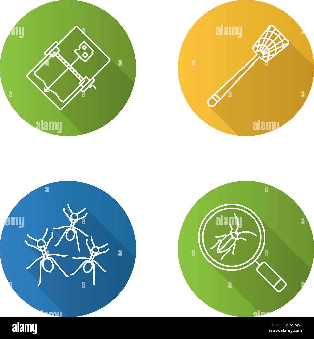 Pest control flat linear long shadow icons set. Cockroach searching ...