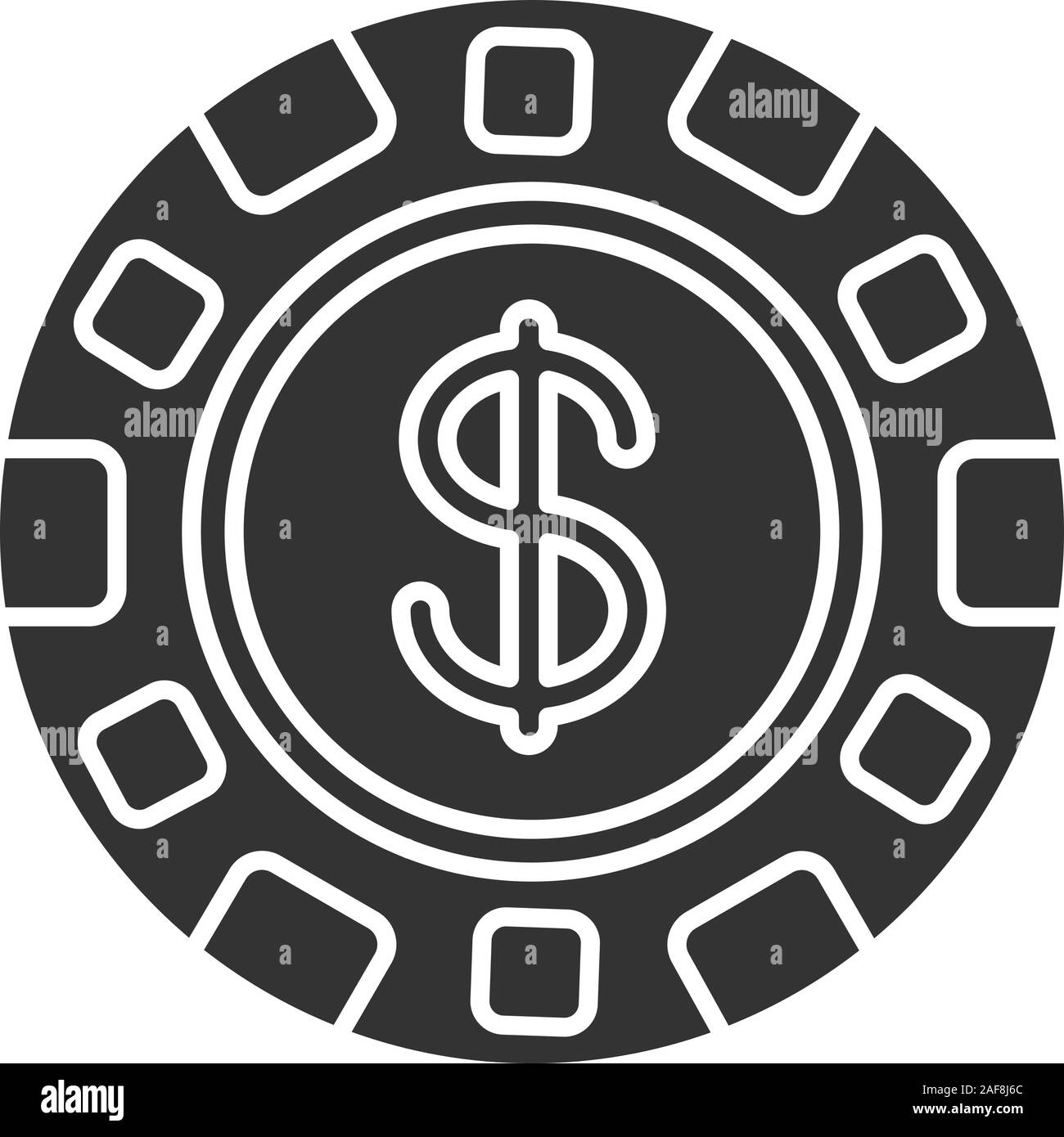 Casino chip glyph icon. Gambling token with dollar sign. Silhouette ...