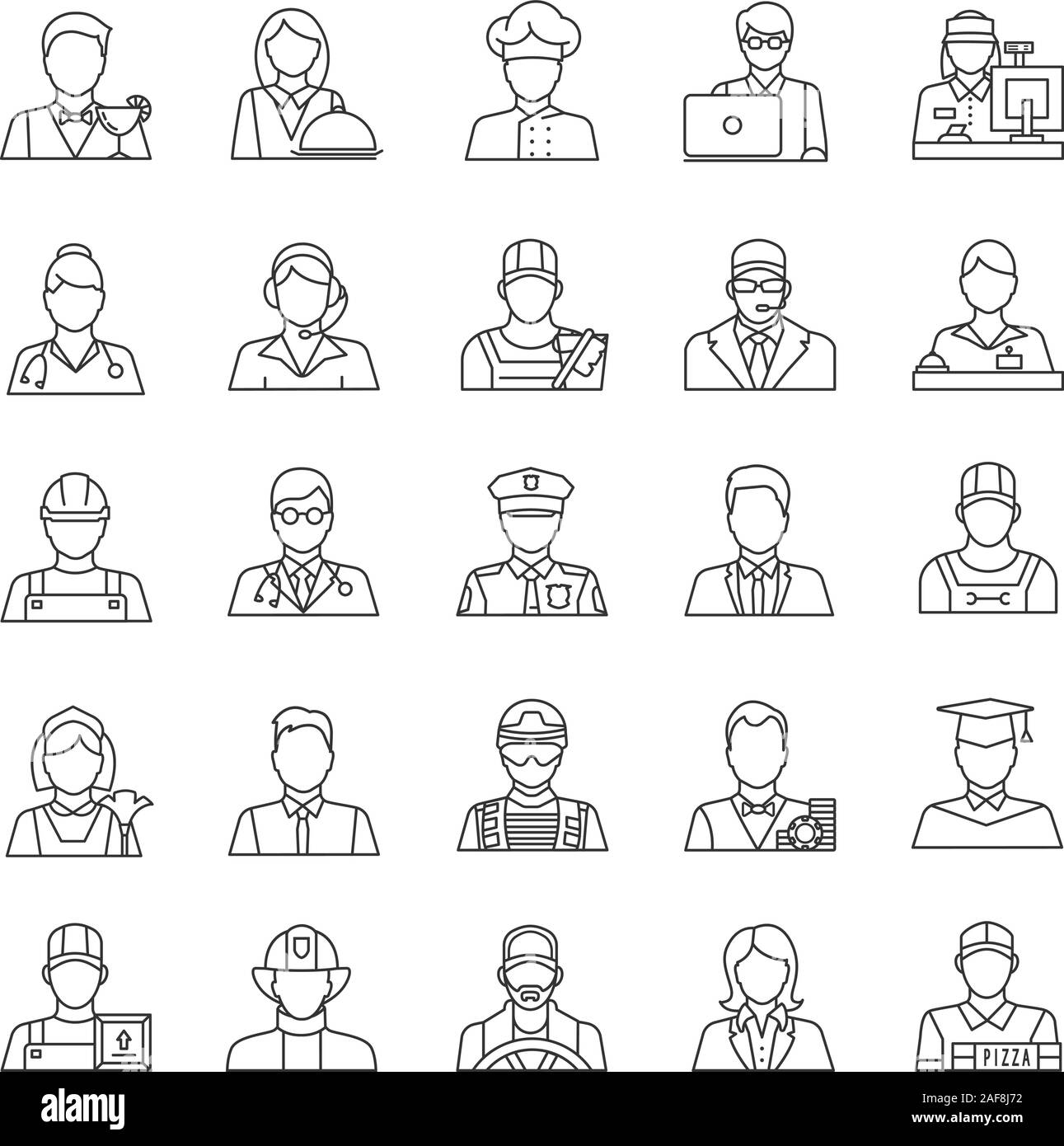 Professions linear icons set. Occupations. Workers. Thin line contour ...