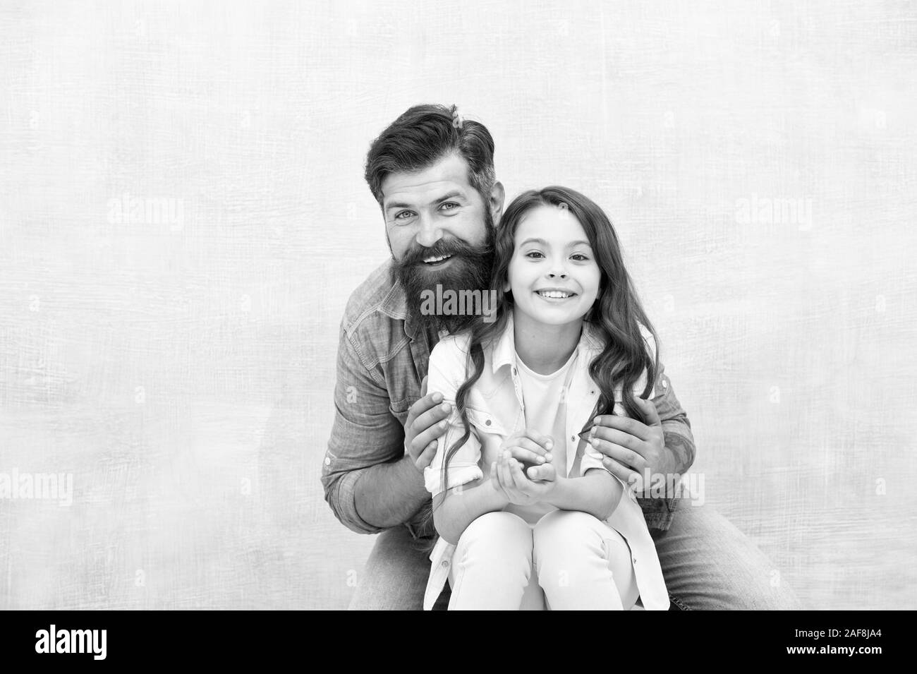 In my father I trust. Happy father giving little daughter trusting ...