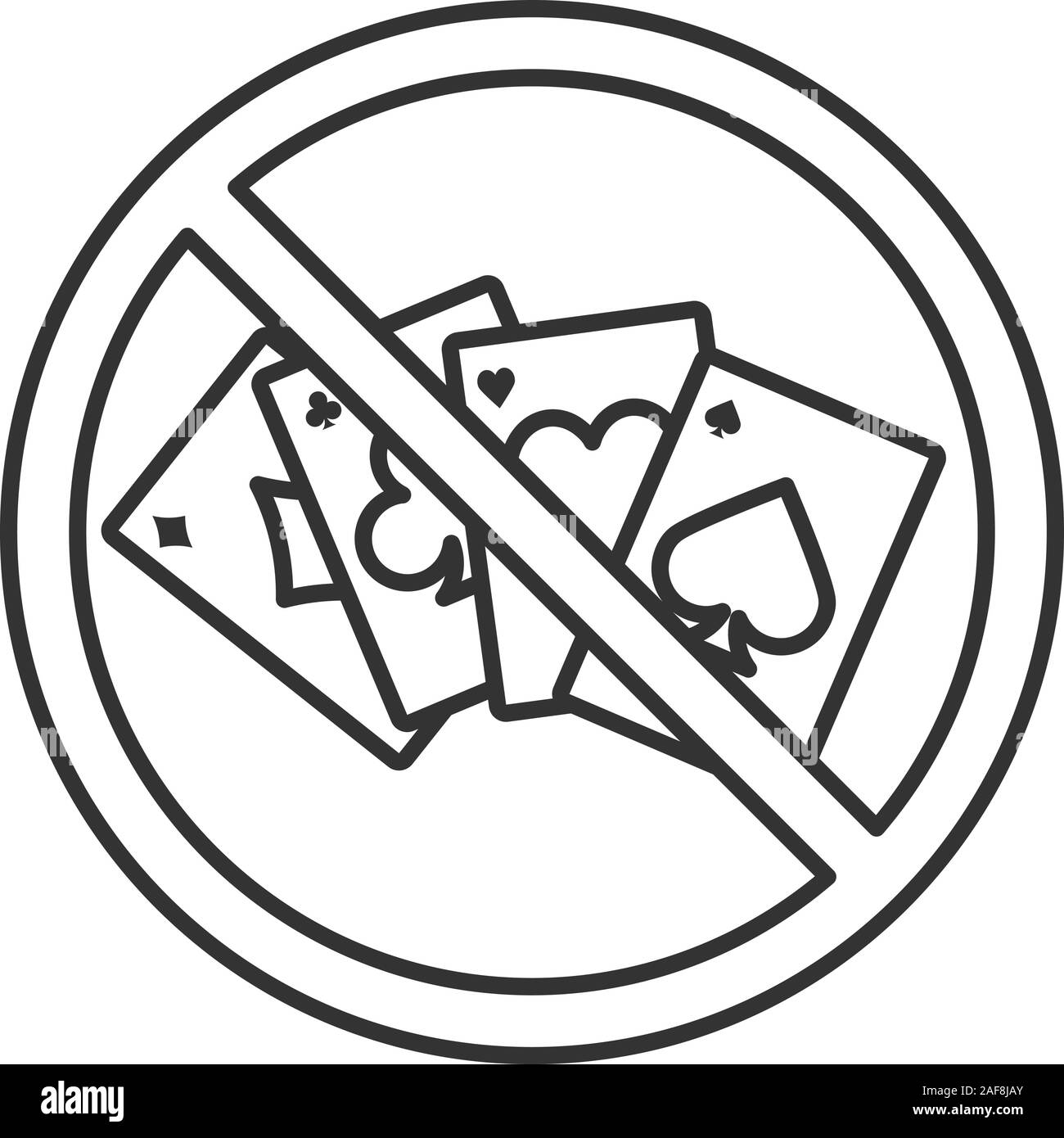 Forbidden sign with playing cards linear icon. Stop symbol. Thin line ...