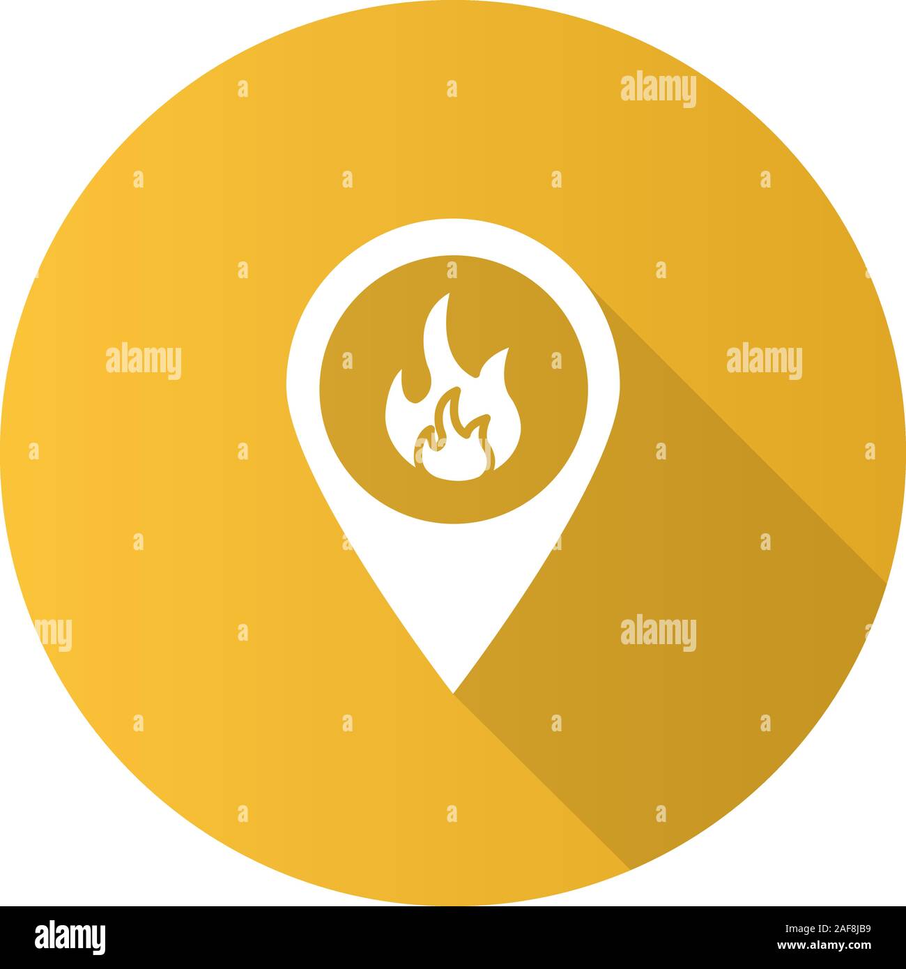 Fire location flat design long shadow glyph icon. Map pinpoint with ...