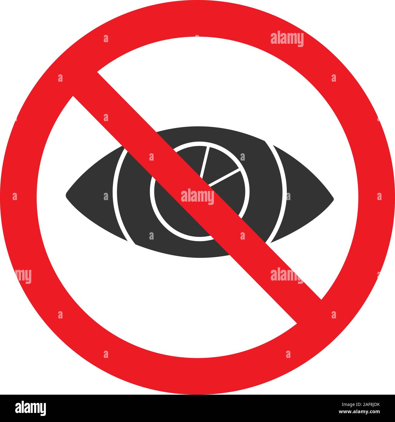 Forbidden sign with eye glyph icon. No looking, watching prohibition ...
