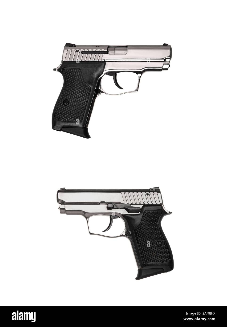 Silver gun pistol isolated on white background. A small modern gun for ...