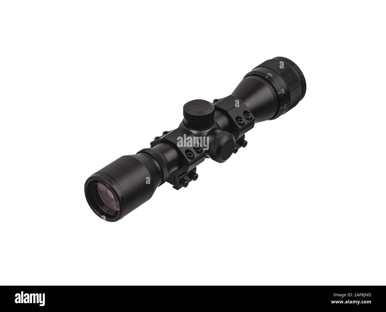 modern black optical scope for weapon isolated on white. sight scope ...