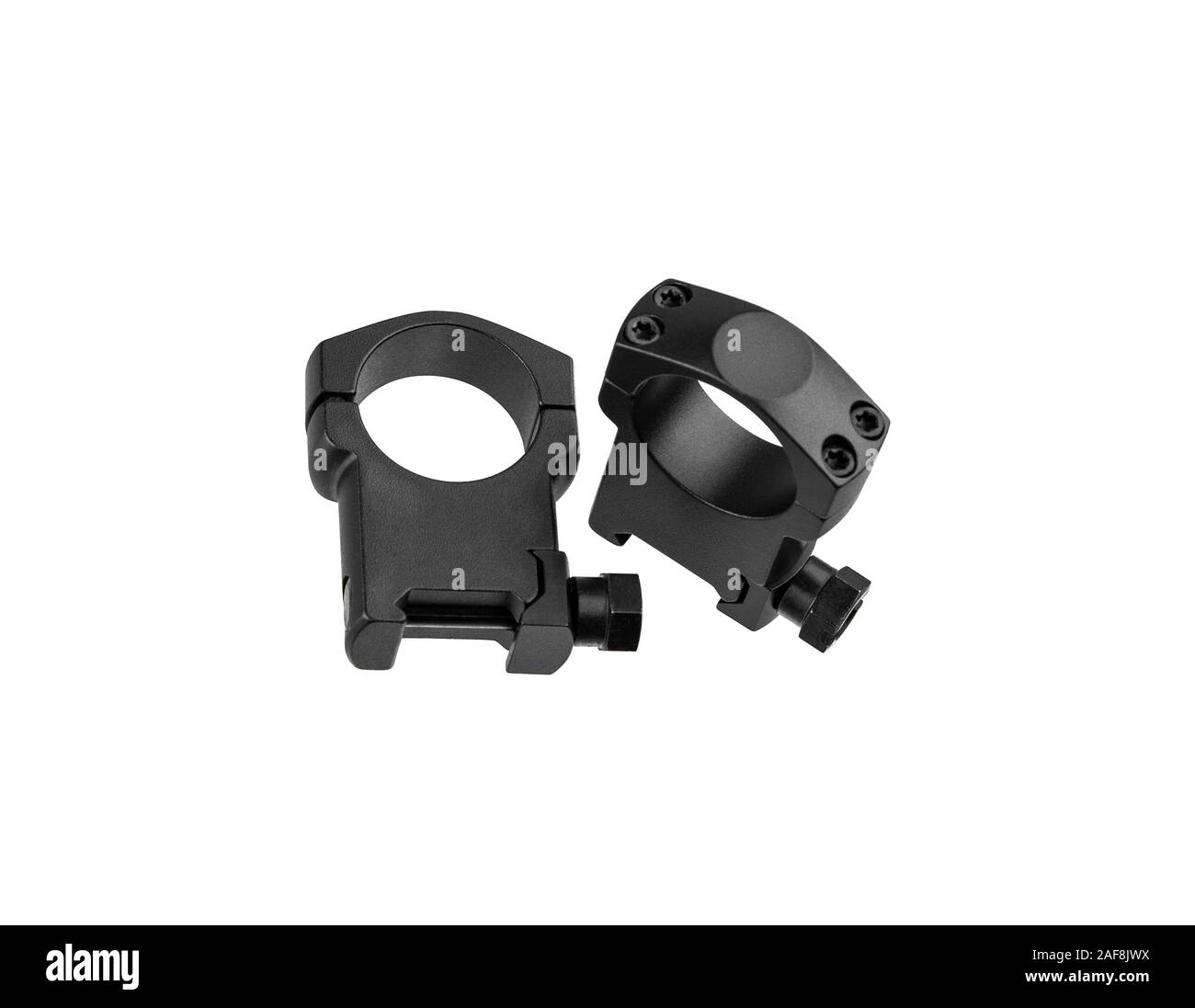 Quick disconnect mount made for holding a scope on a rifle isolated on ...