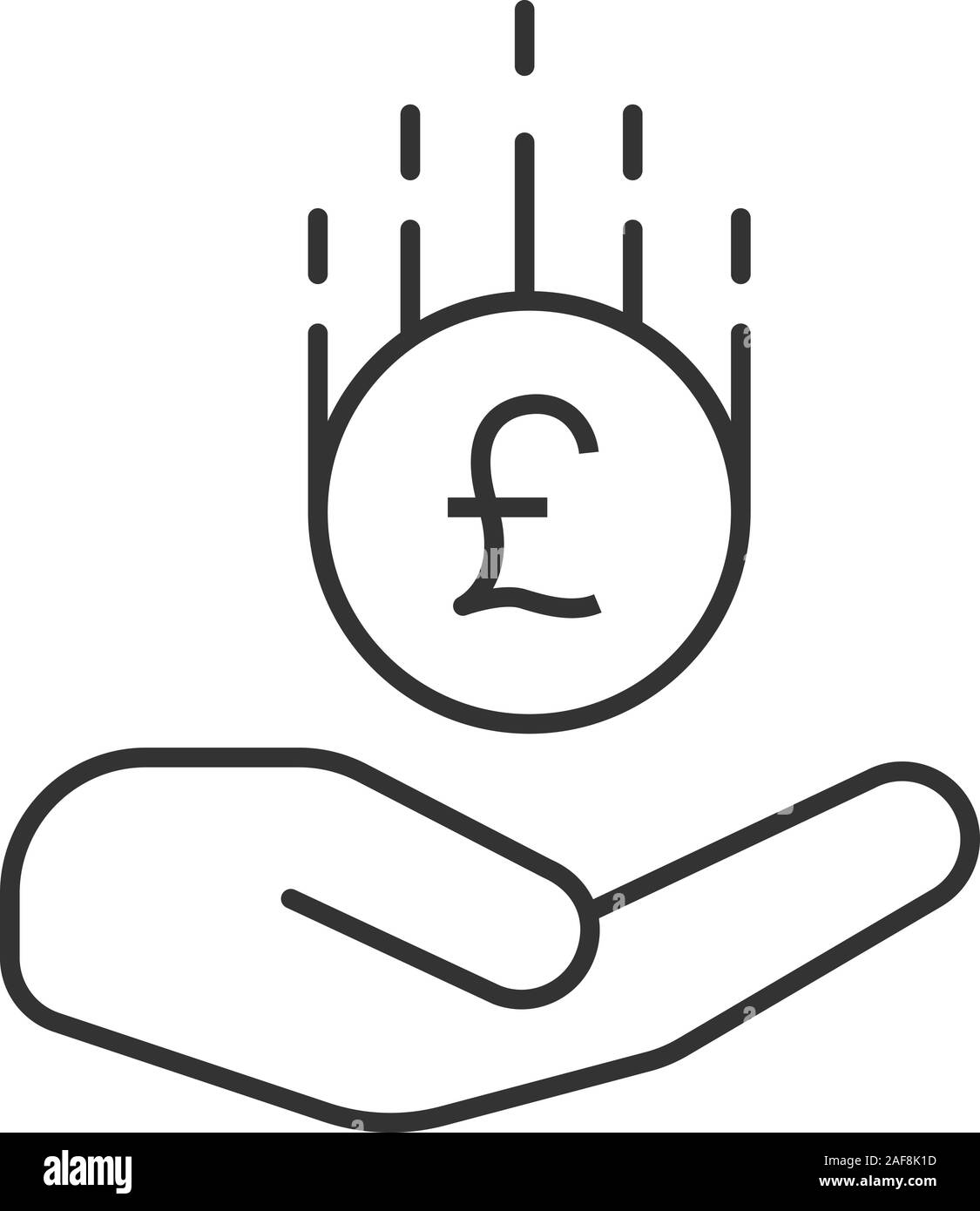 Open hand with British pound linear icon. Thin line illustration ...