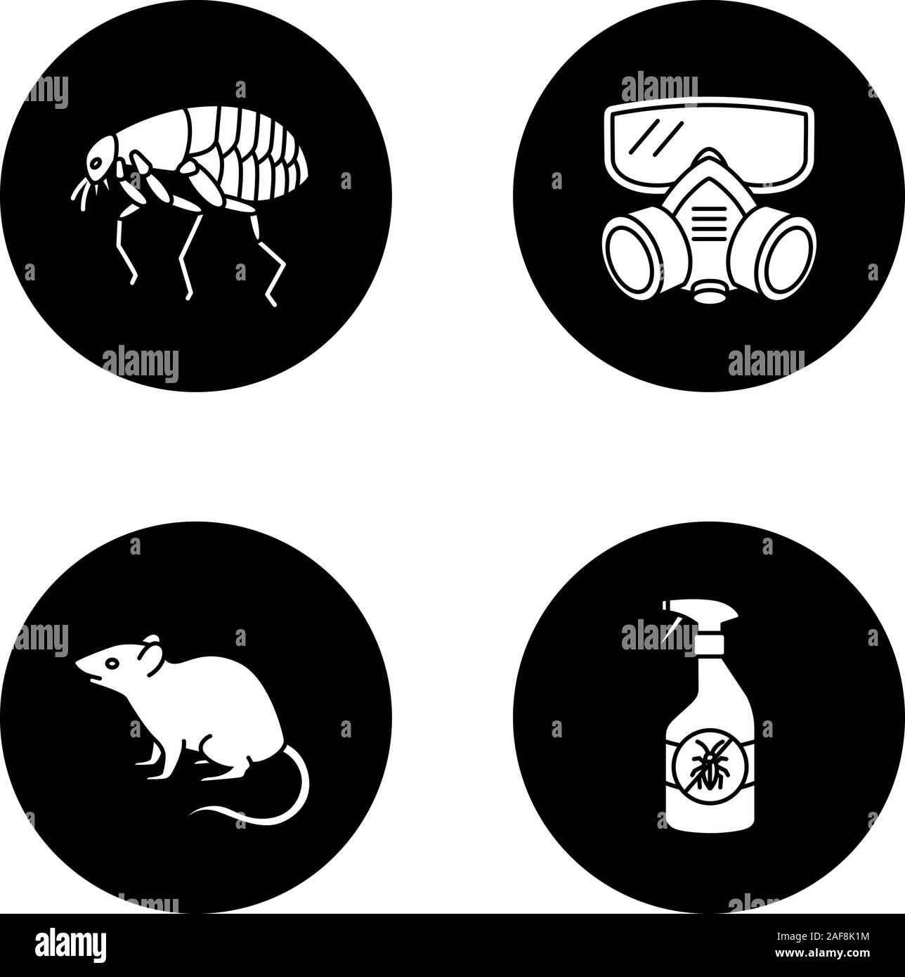 Pest control glyph icons set. Insects repellent, flea, respirator ...