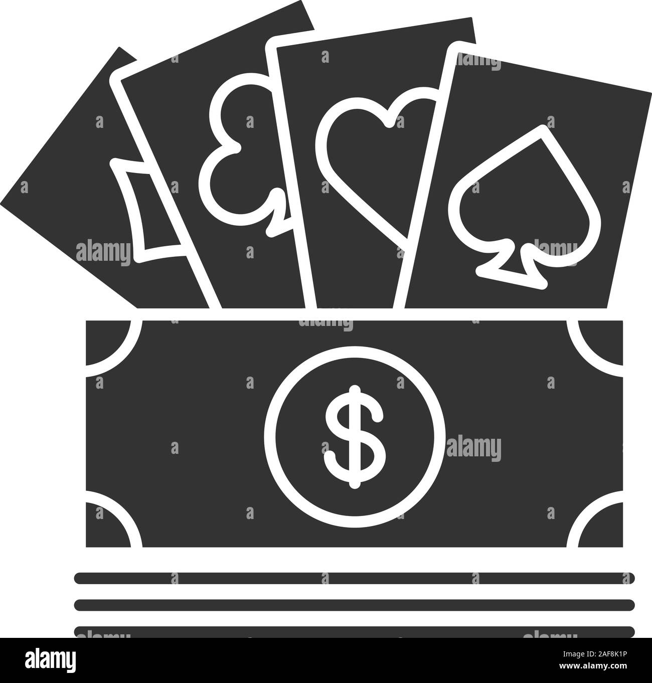Cash with playing cards glyph icon. Silhouette symbol. Real money ...