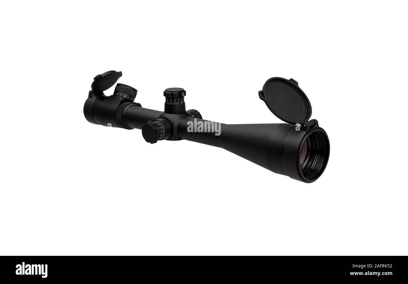 modern black optical scope for weapon isolated on white. sight scope ...