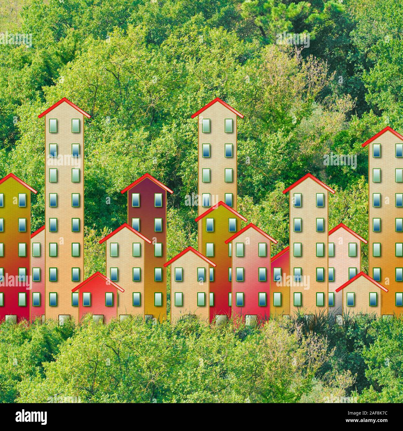 Cities and green spaces - concept image with a residential neighborhood ...