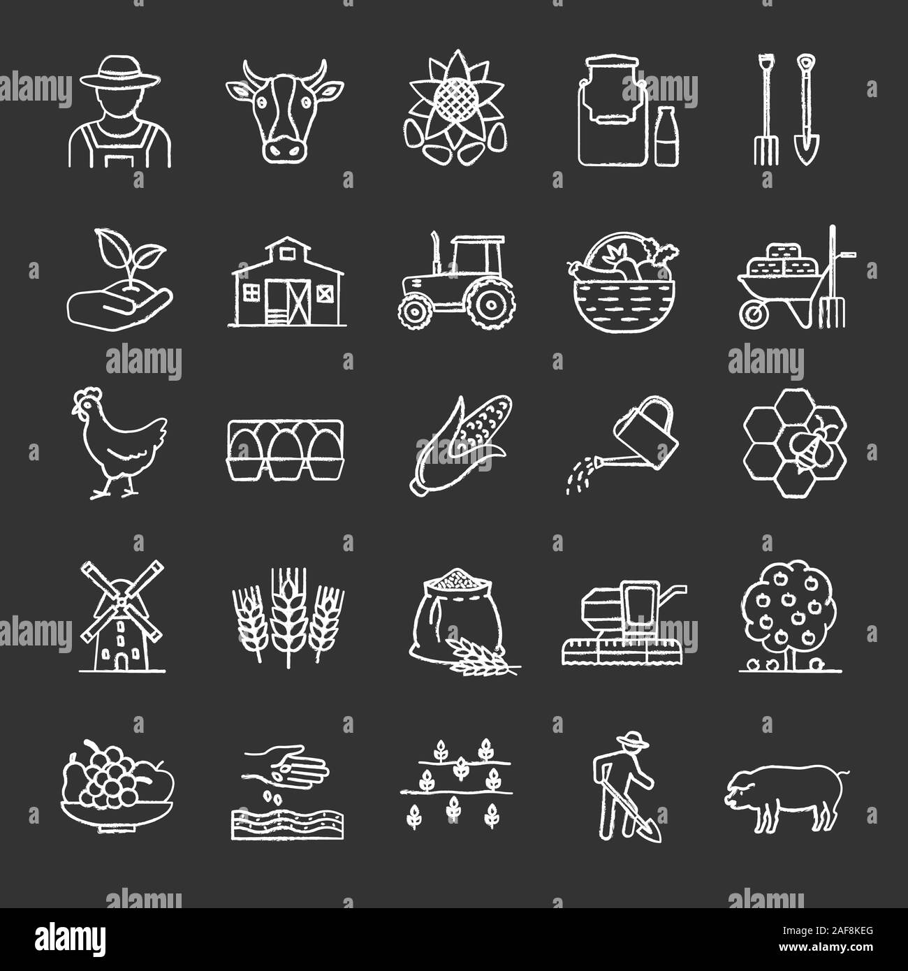 Agriculture chalk icons set. Farming. Agricultural implement. Isolated ...