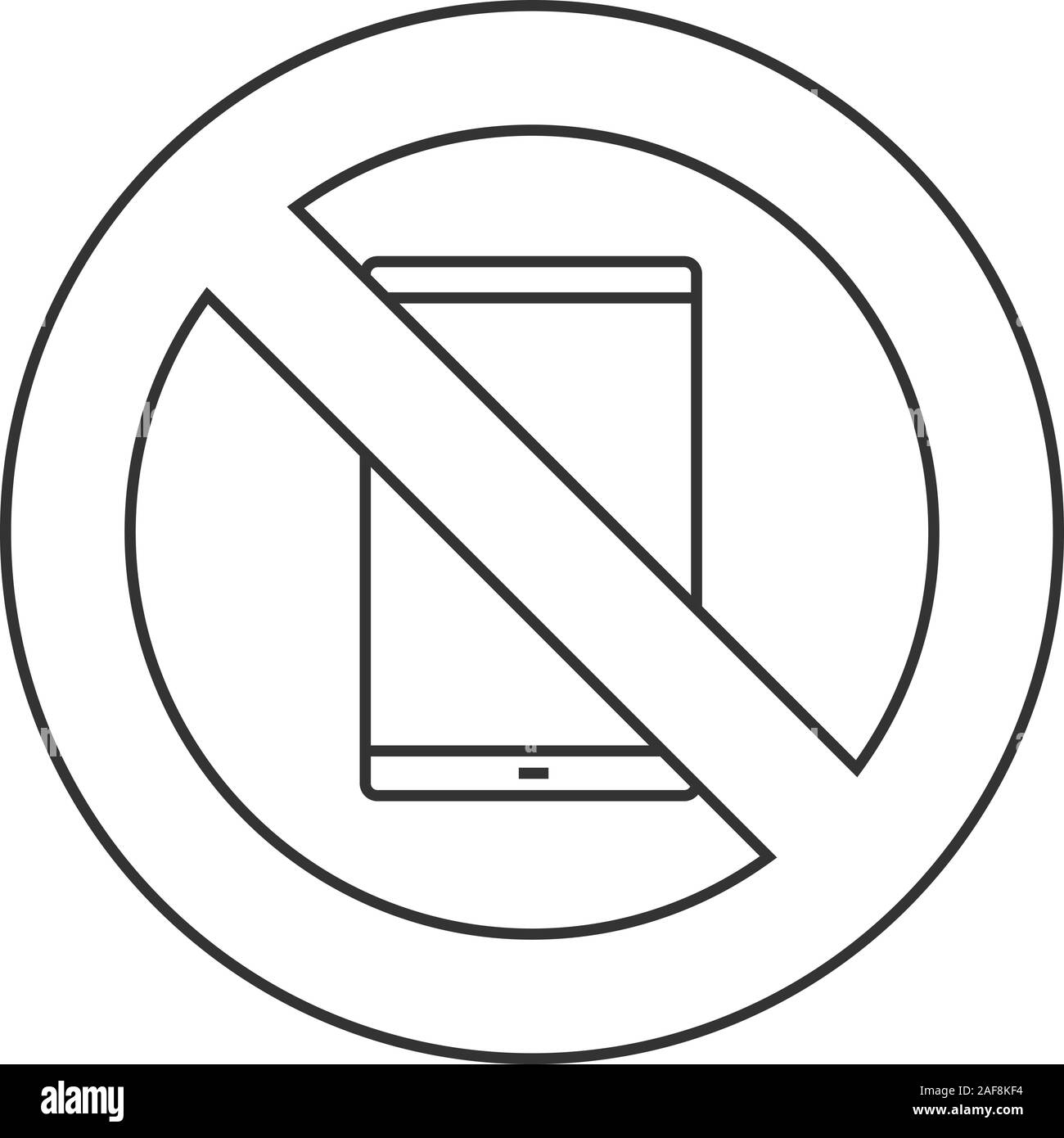 Forbidden sign with tablet computer linear icon. No gadgets prohibition ...