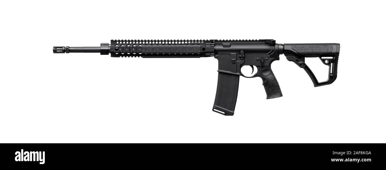 Modern automatic rifle isolated on white background. Tactical carbine ...