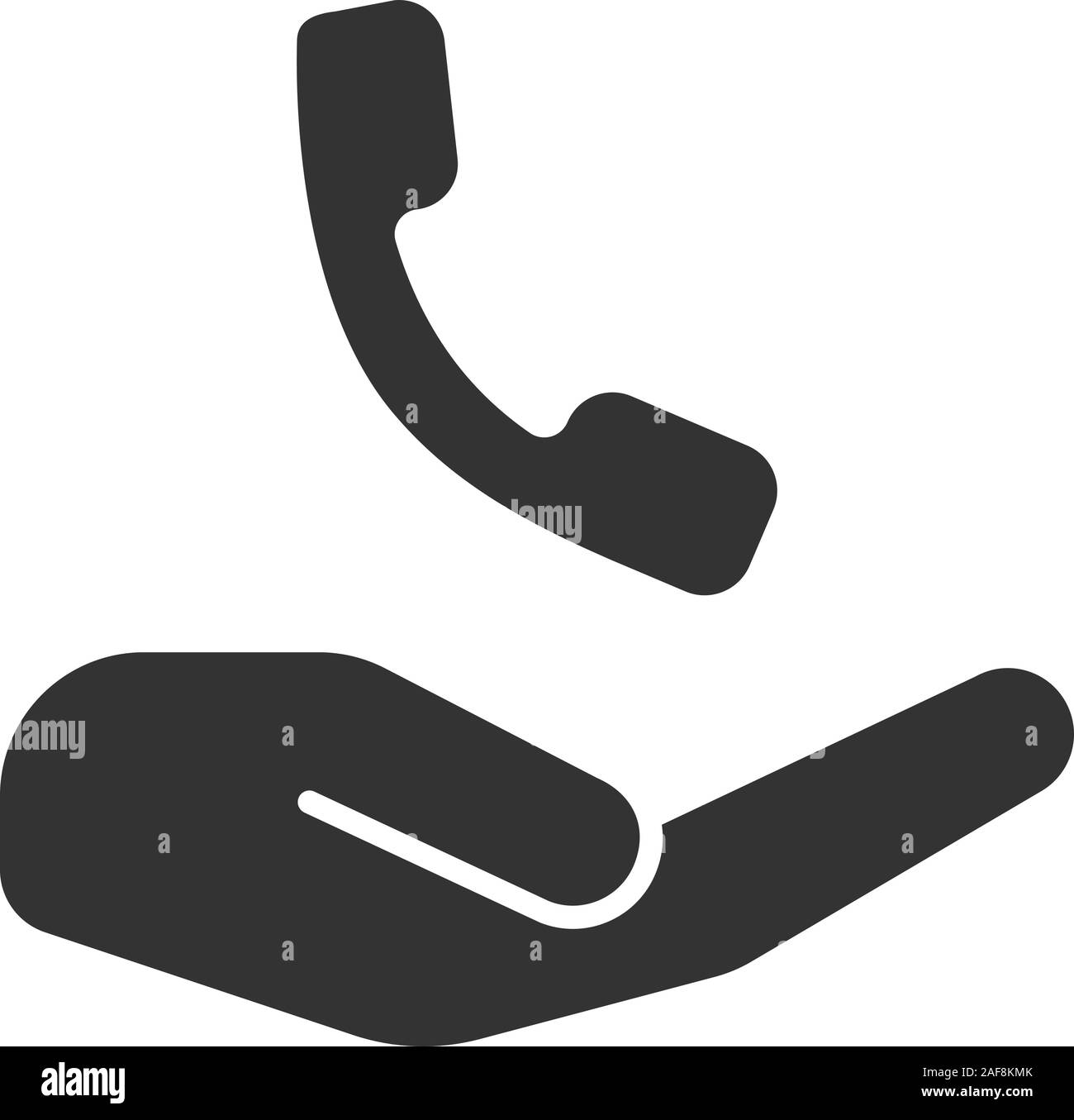 Open hand with handset glyph icon. Hotline. Silhouette symbol. Phone ...