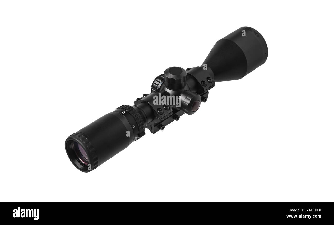 modern black optical scope for weapon isolated on white. sight scope ...