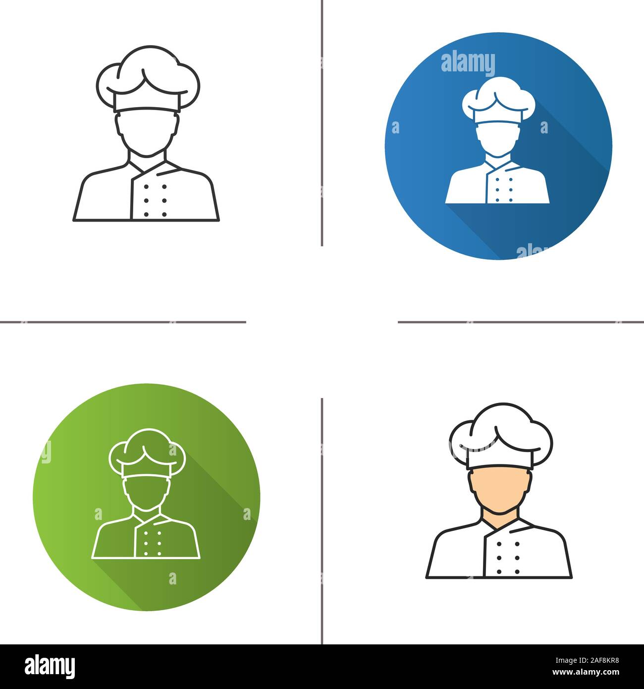 Chef cook icon. Flat design, linear and color styles. Kitchen worker ...
