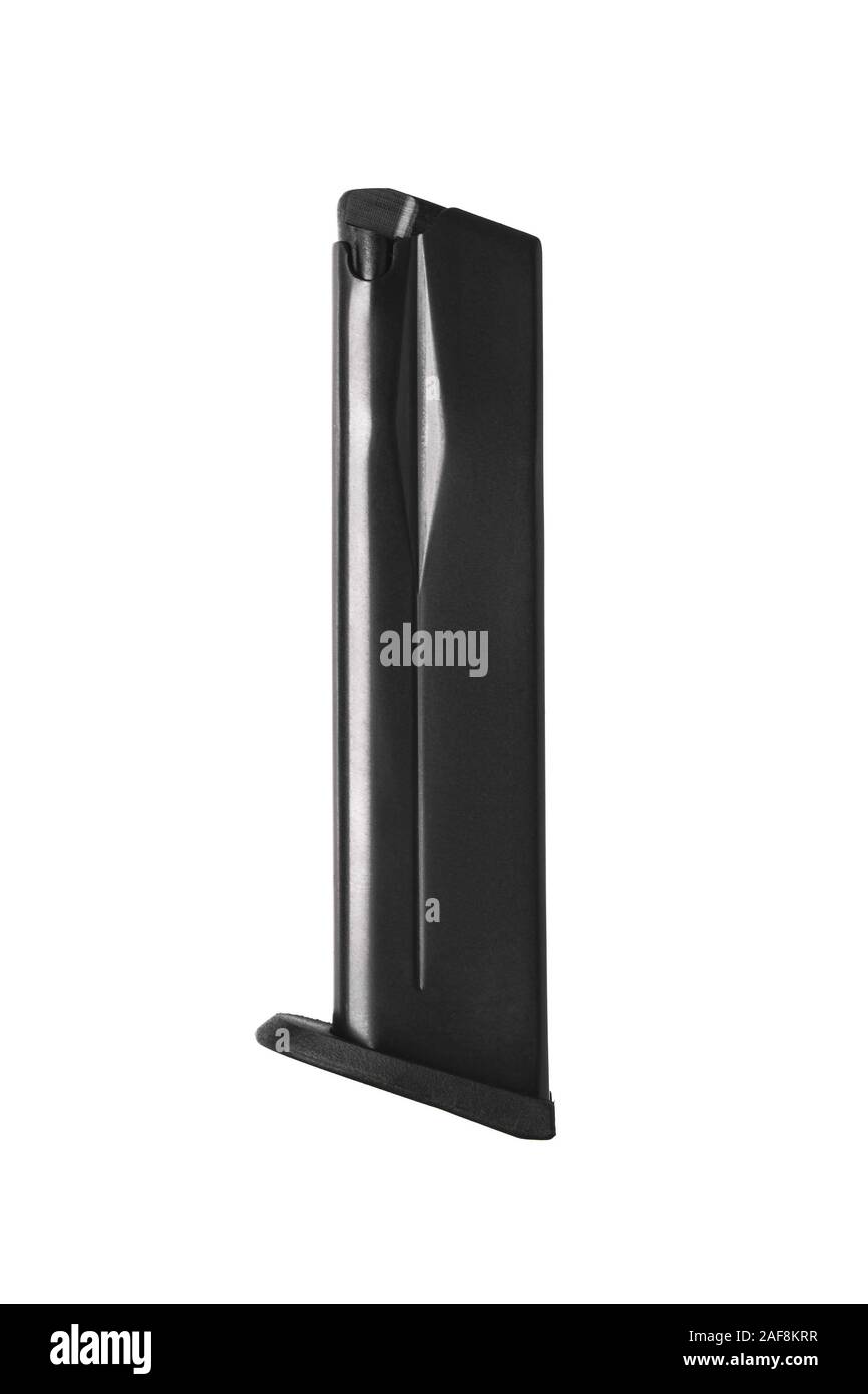 Handgun magazine on white surface. Clip for a modern semi-automatic ...