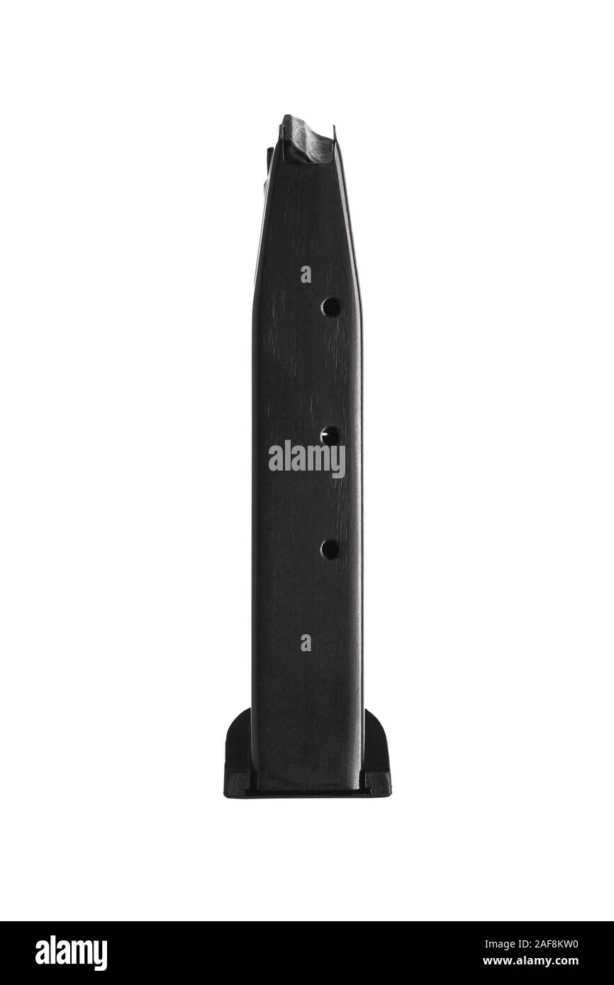 Handgun magazine on white surface. Clip for a modern semi-automatic ...
