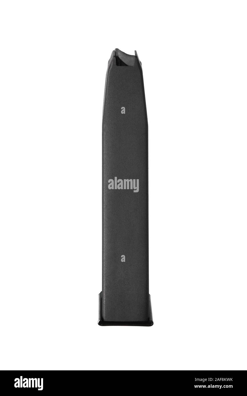 Handgun magazine on white surface. Clip for a modern semi-automatic ...