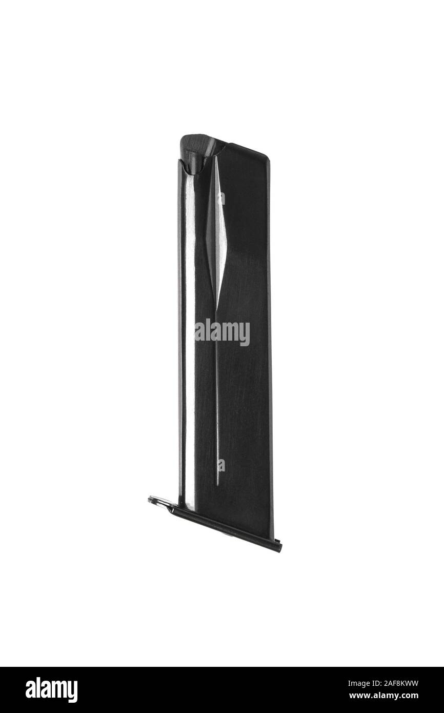 Handgun magazine on white surface. Clip for a modern semi-automatic ...