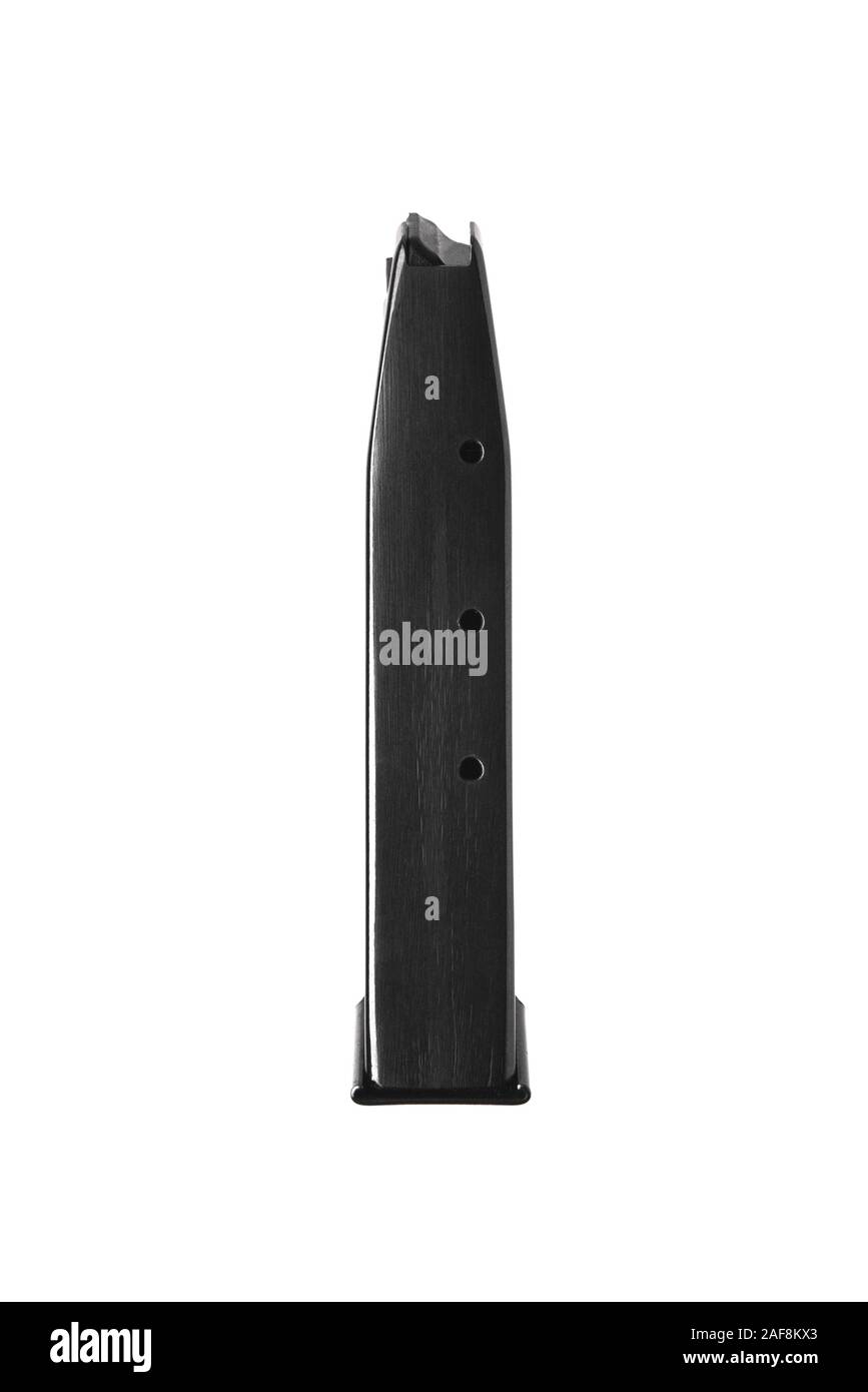 Handgun magazine on white surface. Clip for a modern semi-automatic ...