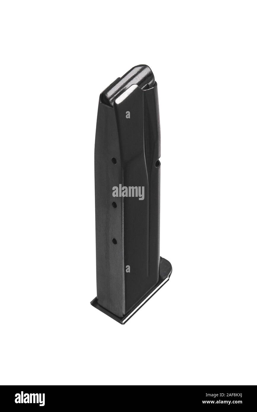 Handgun magazine on white surface. Clip for a modern semi-automatic ...