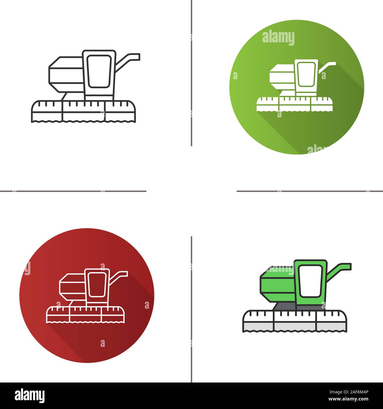 Combine harvester icon. Flat design, linear and color styles. Agricultural implement. Isolated ...