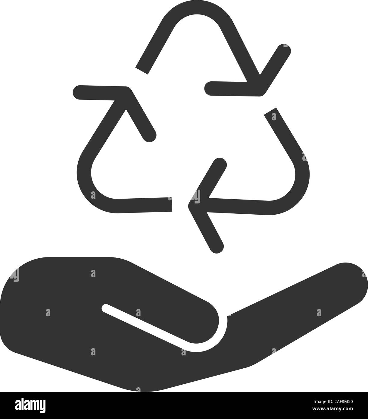 Open hand with recycling sign glyph icon. Pollution prevention ...