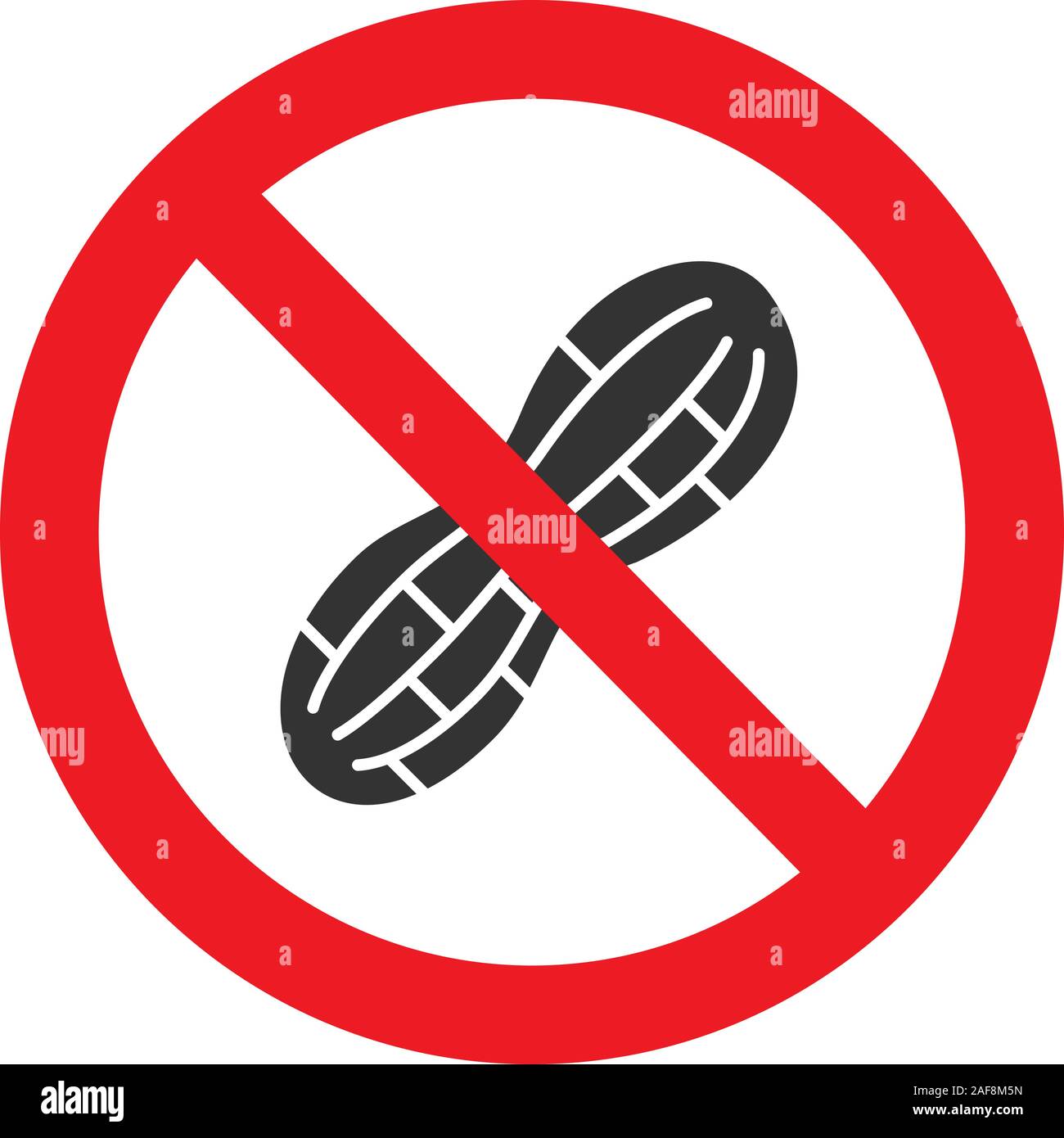 Forbidden sign with peanut glyph icon. Groundnut free. Stop silhouette ...