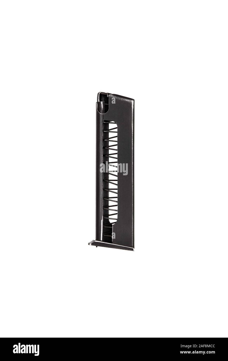 Handgun magazine on white surface. Clip for a modern semi-automatic ...