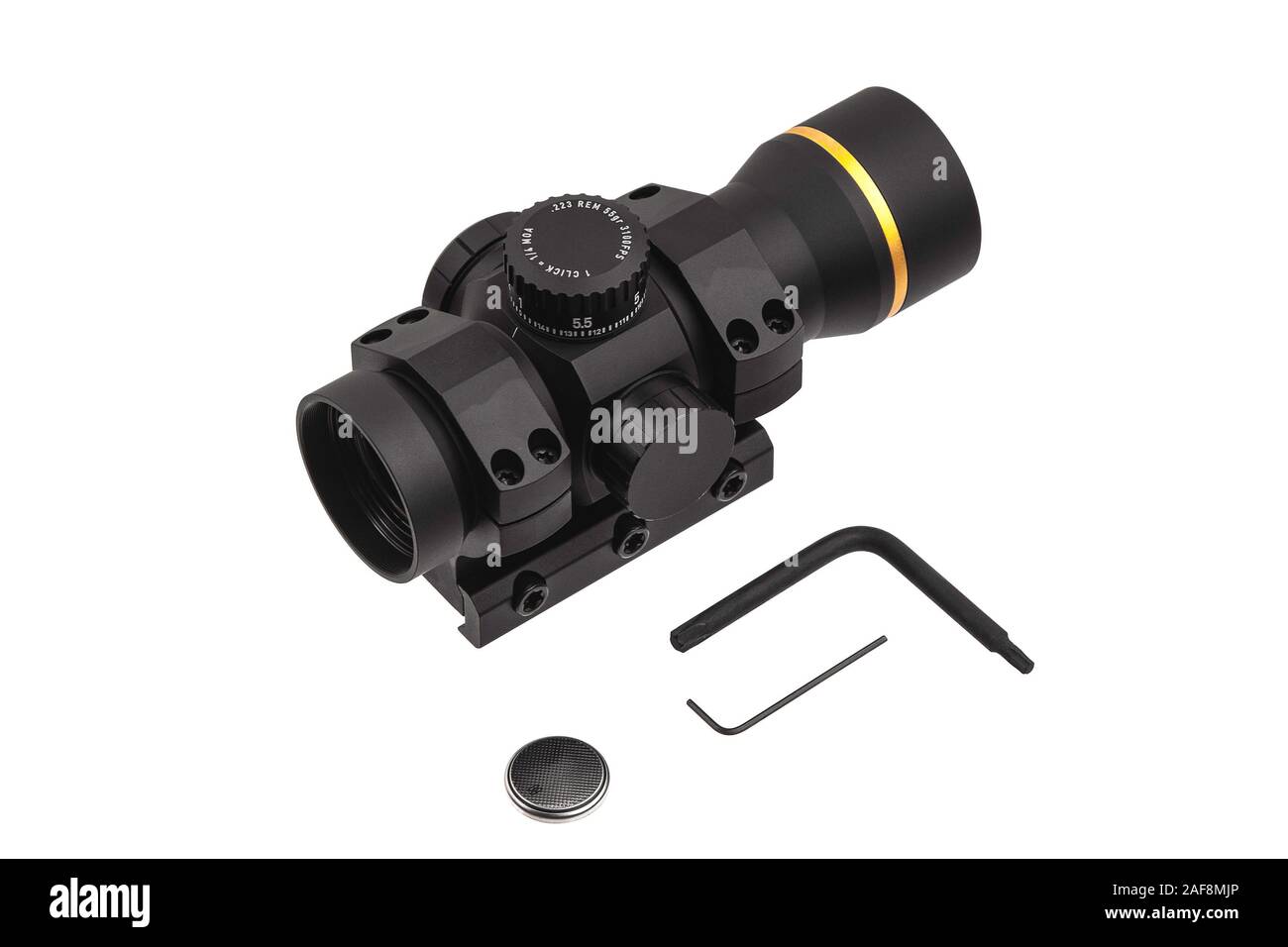 Modern optical sight for sniper and hunting rifles isolated on a white ...