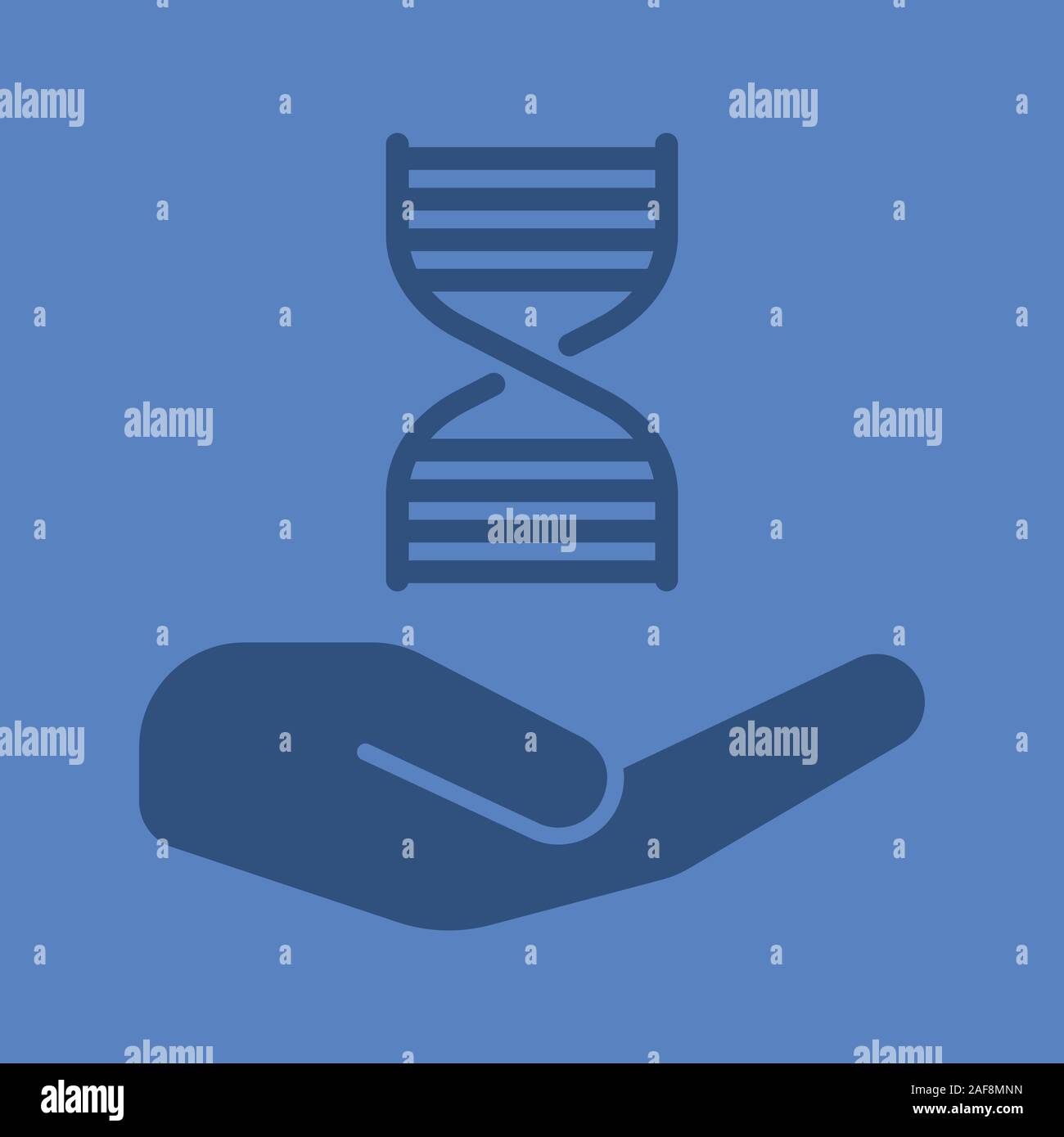 Open hand with with DNA chain glyph color icon. Genetic engineering ...