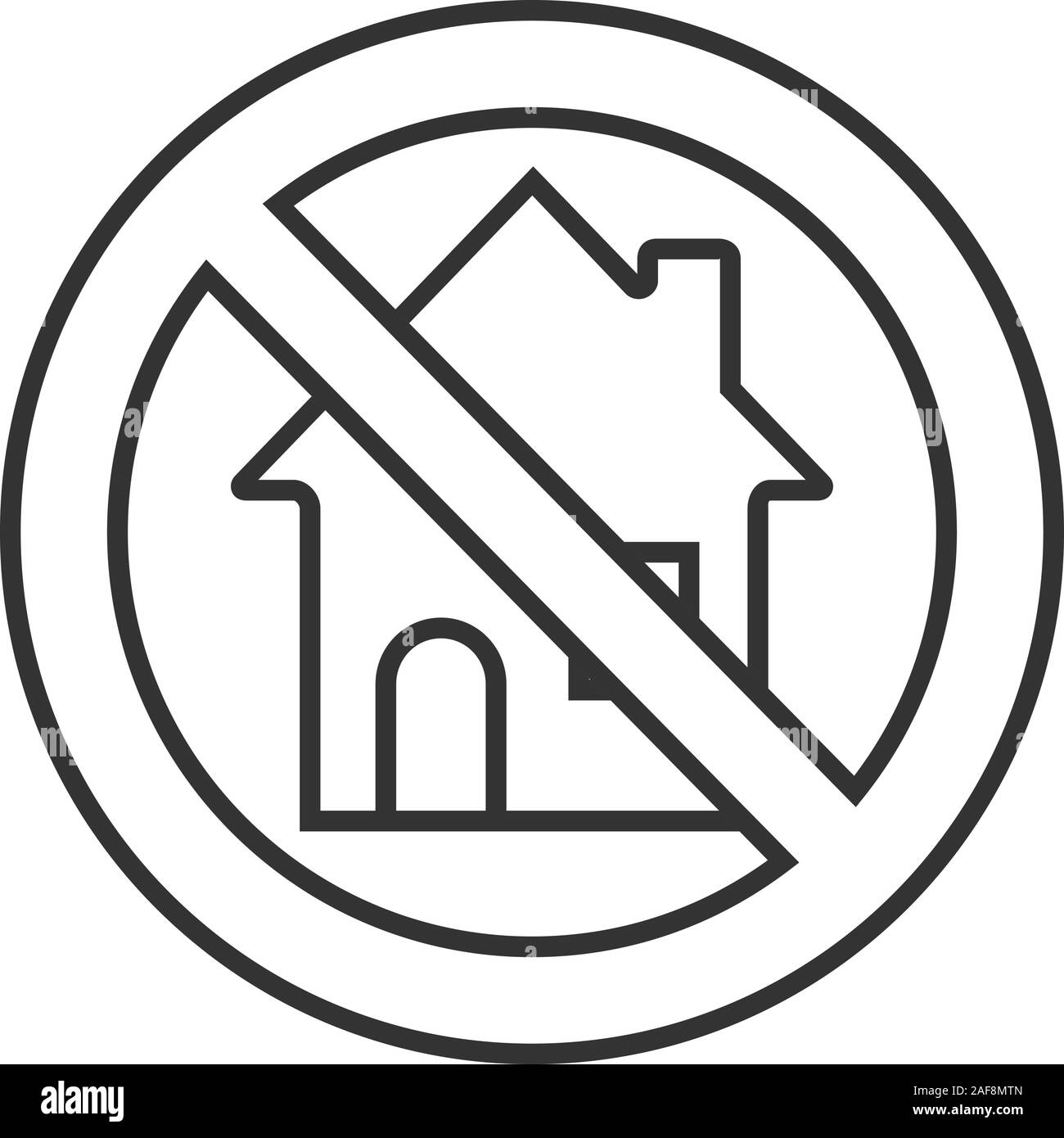 Forbidden sign with house linear icon. Thin line illustration. Building ...