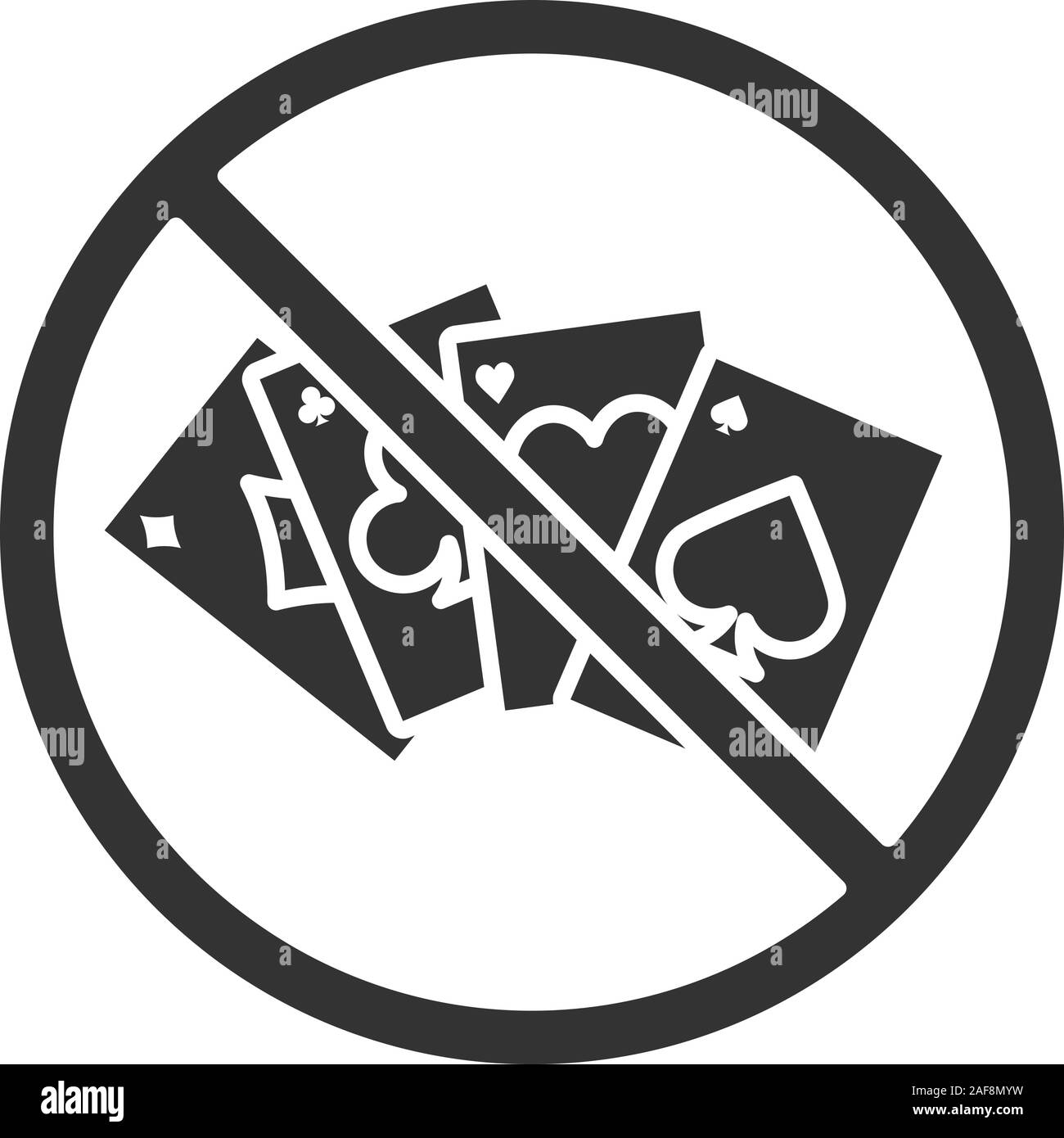 Forbidden sign with playing cards glyph icon. Silhouette symbol. No ...