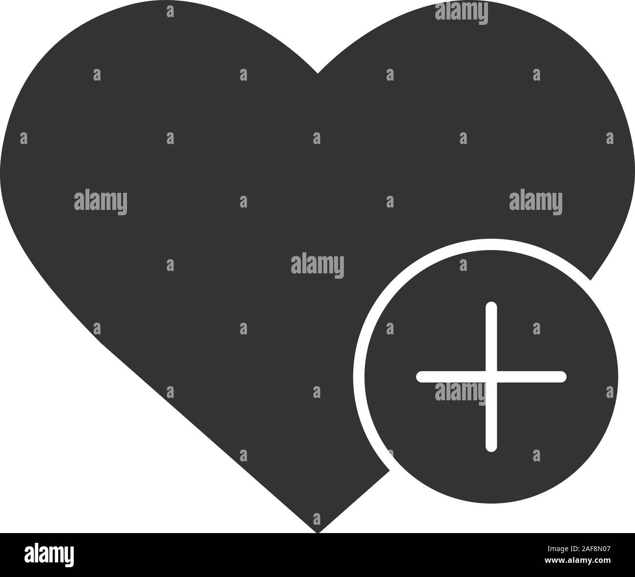 Heart shape with plus sign glyph icon. Add to favorites. Silhouette ...