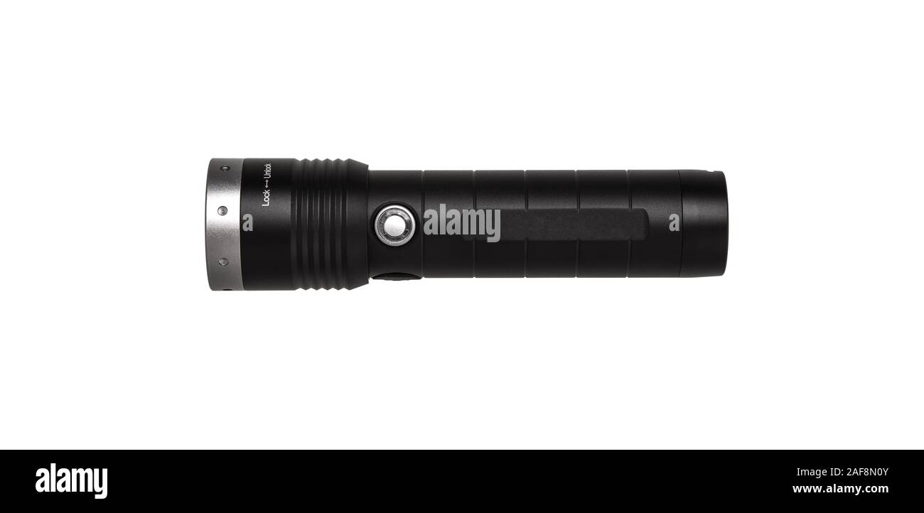 modern black metal flashlight isolated on white background Stock Photo ...