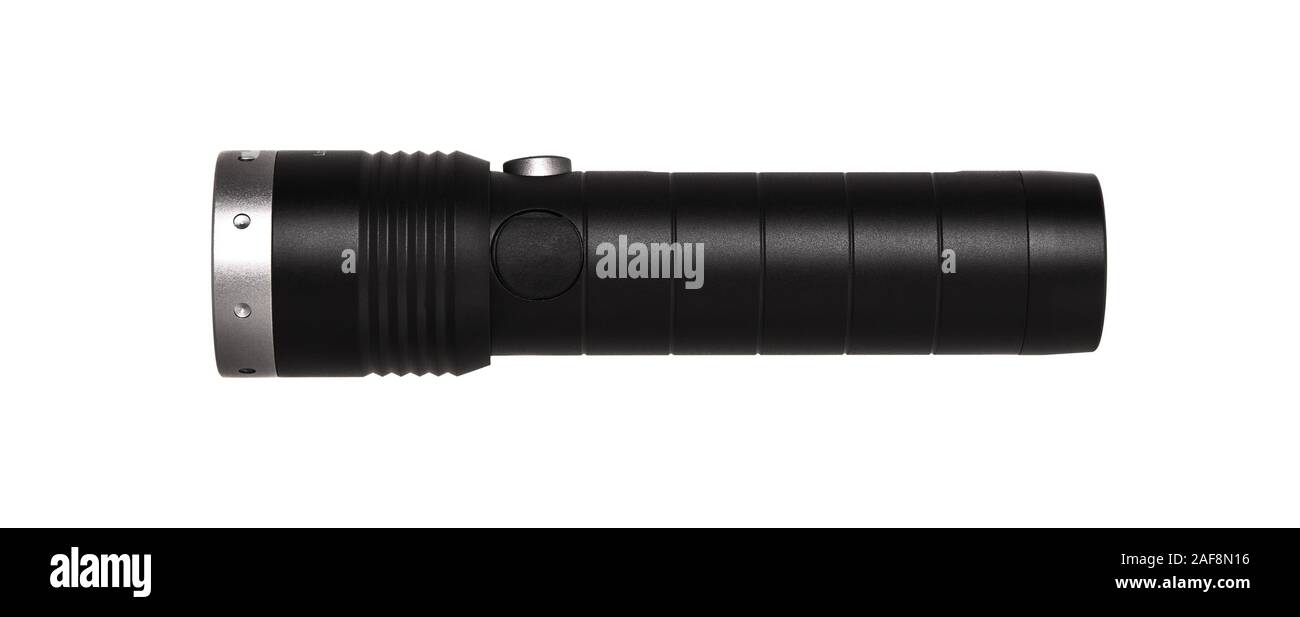 modern black metal flashlight isolated on white background Stock Photo ...