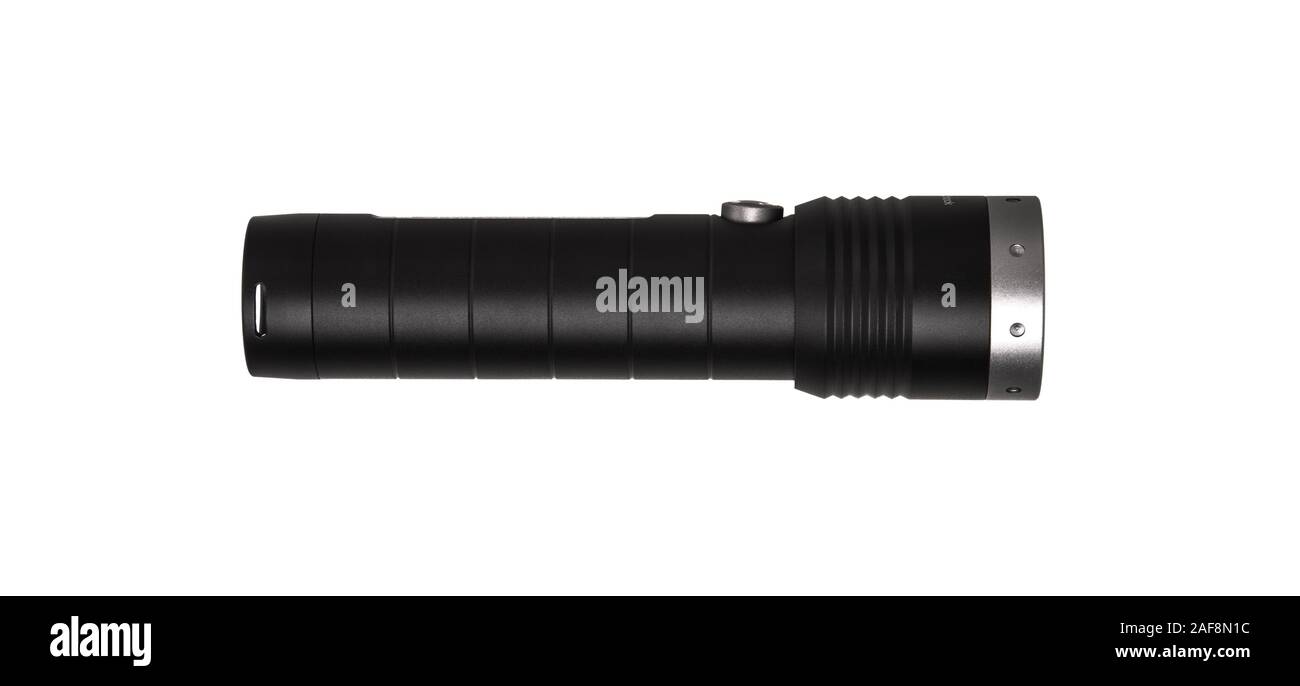 modern black metal flashlight isolated on white background Stock Photo ...