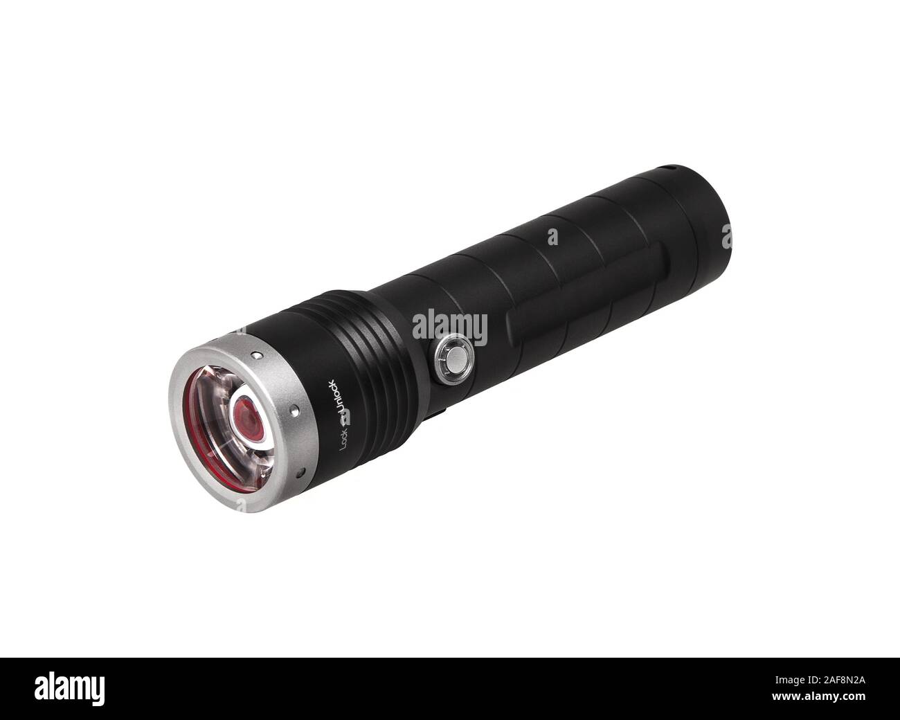 modern black metal flashlight isolated on white background Stock Photo ...