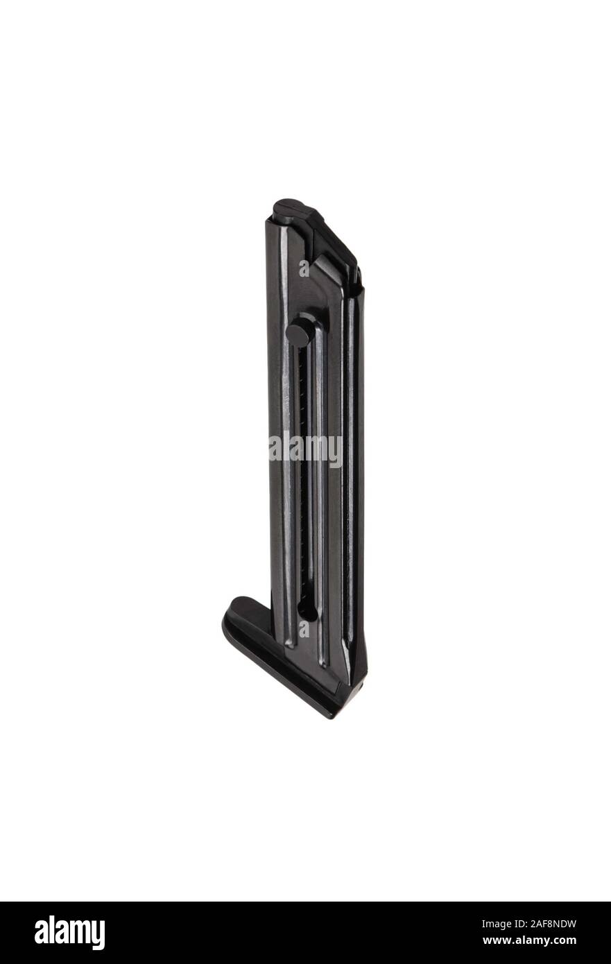 Handgun magazine on white surface. Clip for a modern semi-automatic ...