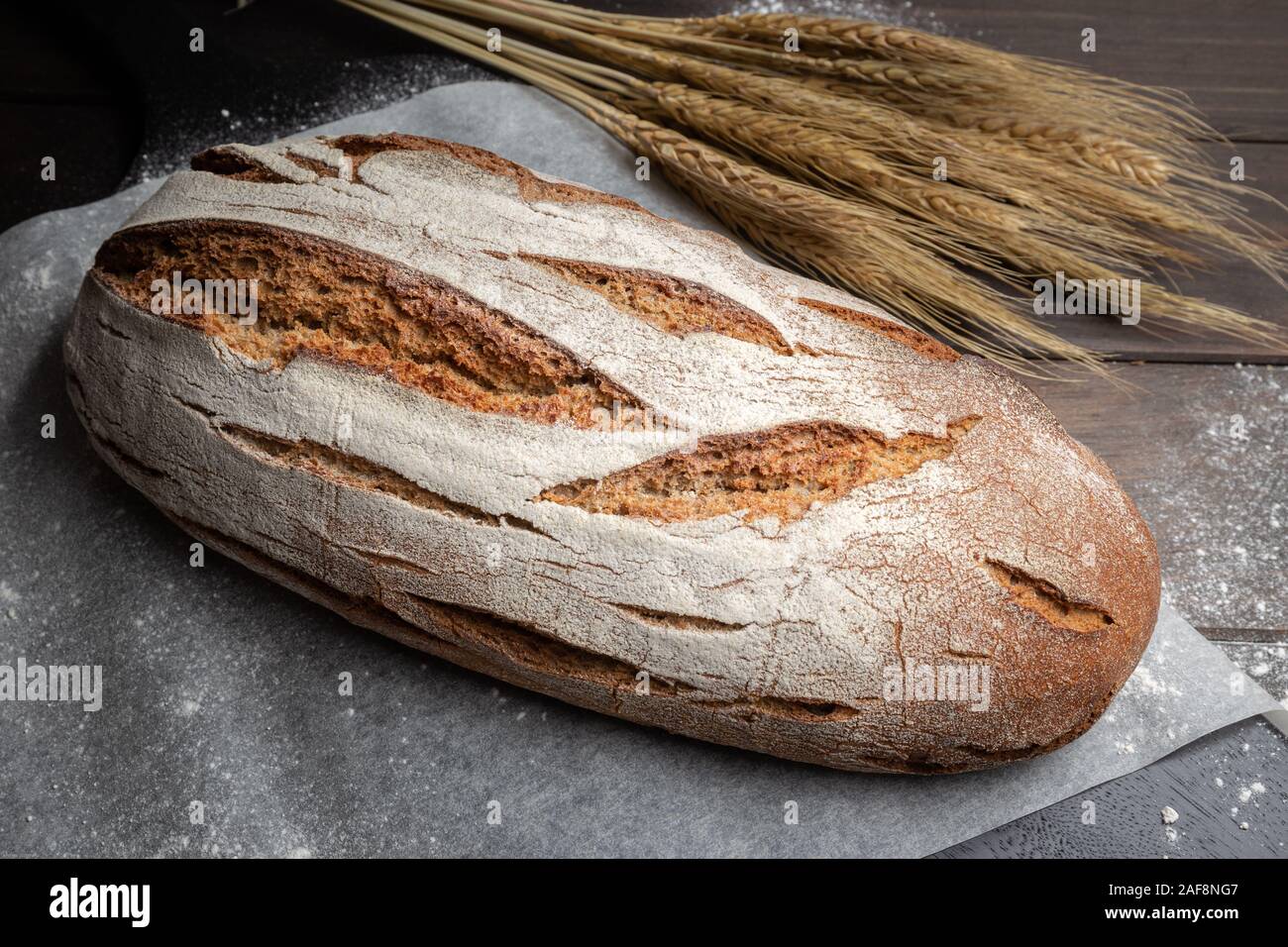 Traditional rye bread on table. Rustic bread from Spain Stock Photo - Alamy