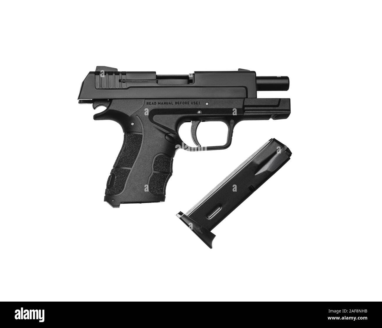 Black gun pistol isolated on white background. Short-barreled weapons ...