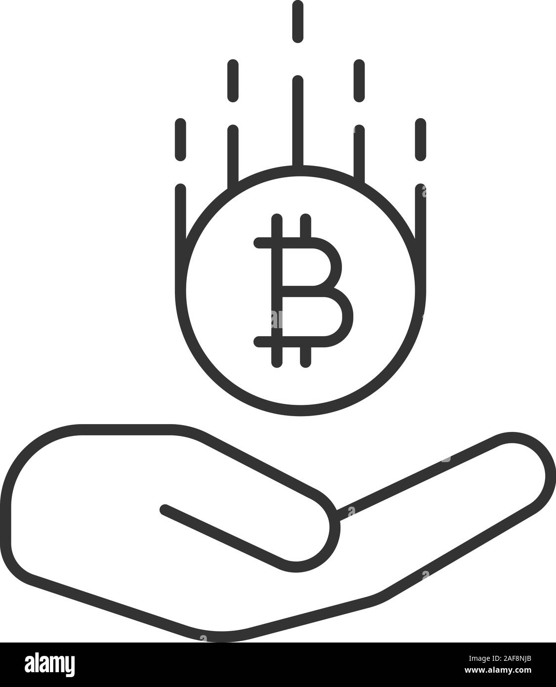 Open hand with bitcoin linear icon. Cryptocurrency. Thin line ...