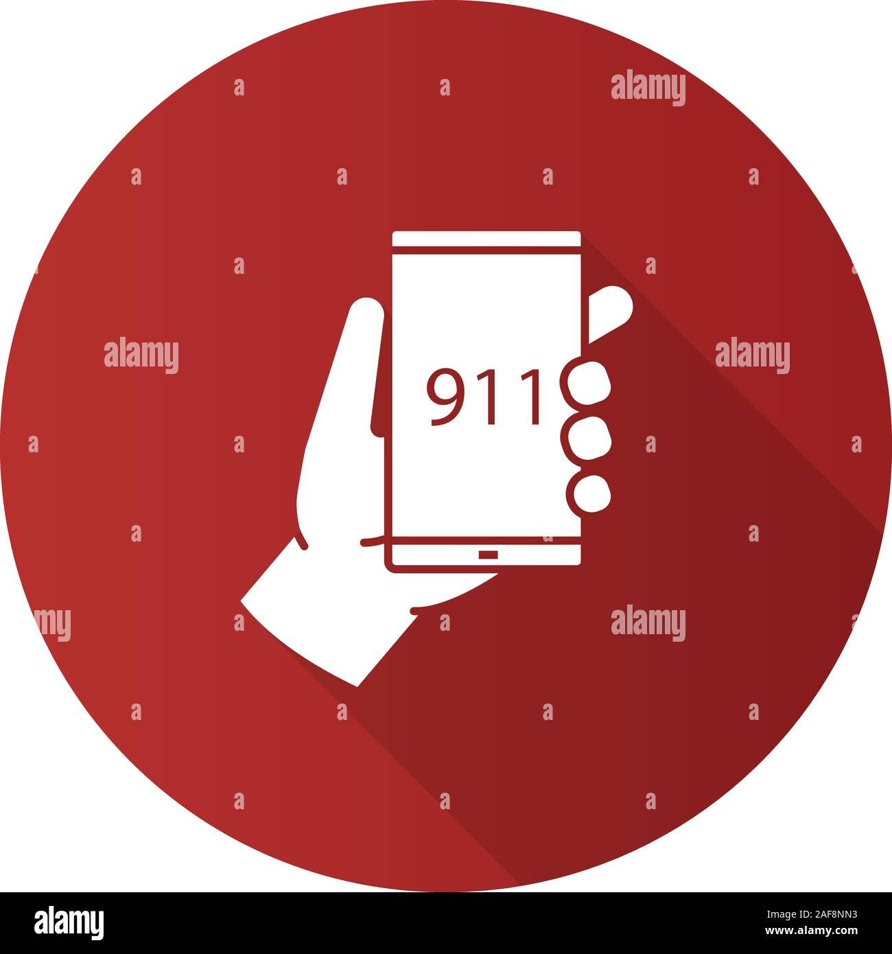 Emergency calling flat design long shadow glyph icon. Hand holding ...